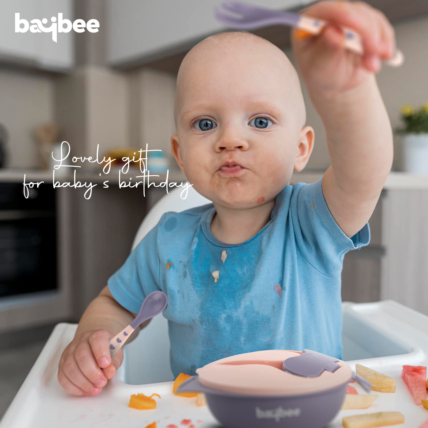Baybee Baby Feeding Bowl with Lid, Suction Cup, Spoon & Fork Set for B ...